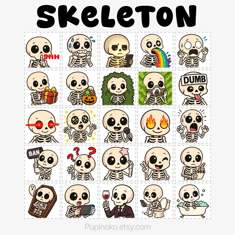 75 Chibi Skeleton Twitch Emotes: Halloween Stream Pack (PNG) - Etsy