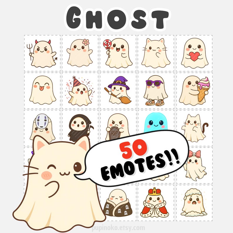 50 Ghost Emotes – Twitch Emote Mega Pack, Cute Chibi Ghost Emotes for ...