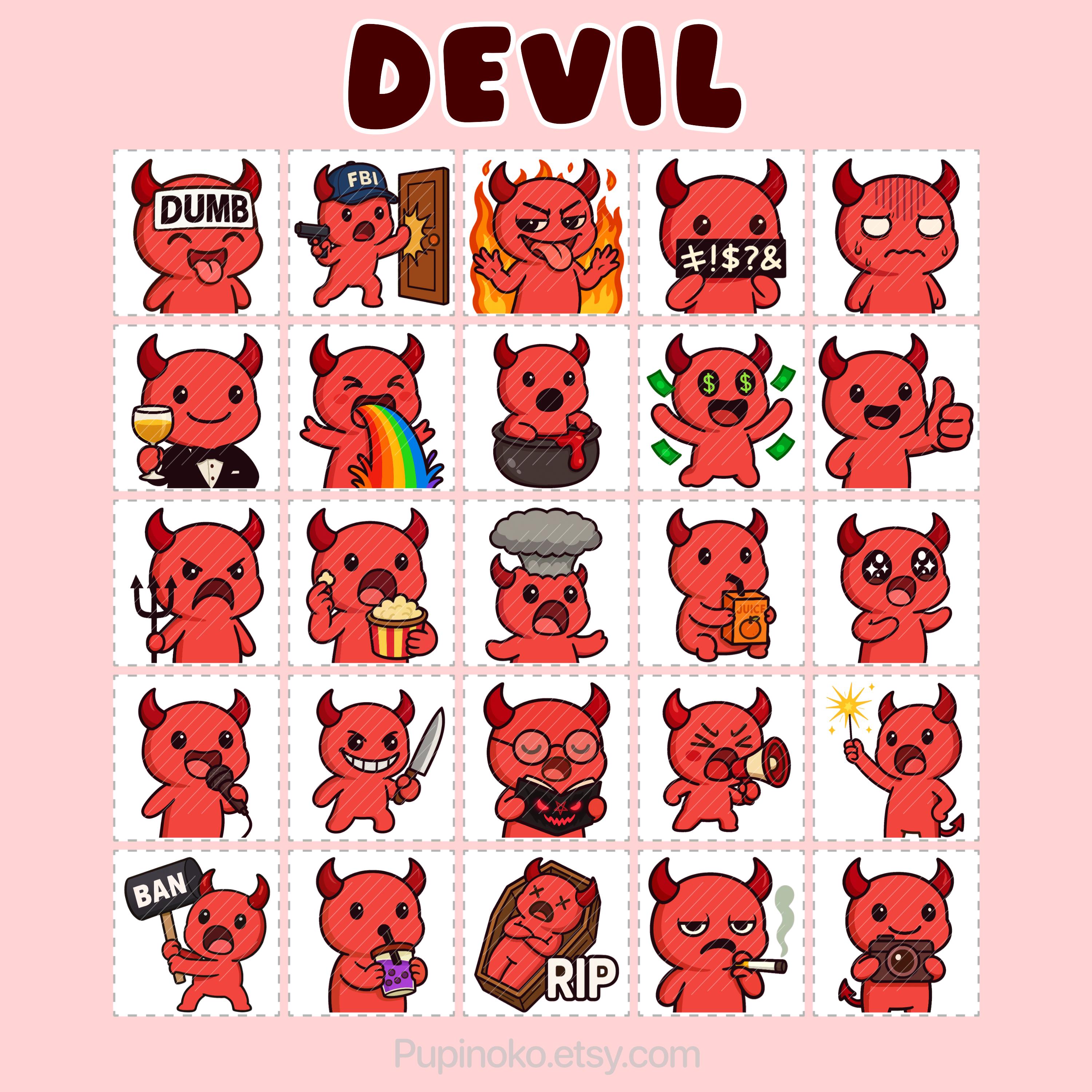 Twitch Emotes: Cute Devil Emote Pack, Cute Evil Demon Emojis, Discord ...