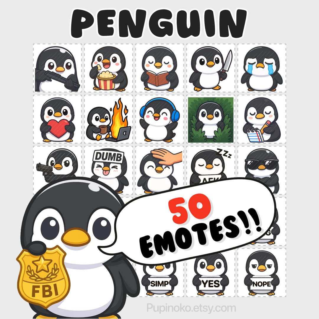 Twitch Emotes: Penguin Emote Pack, Chibi Penguin for Stream, Discord ...