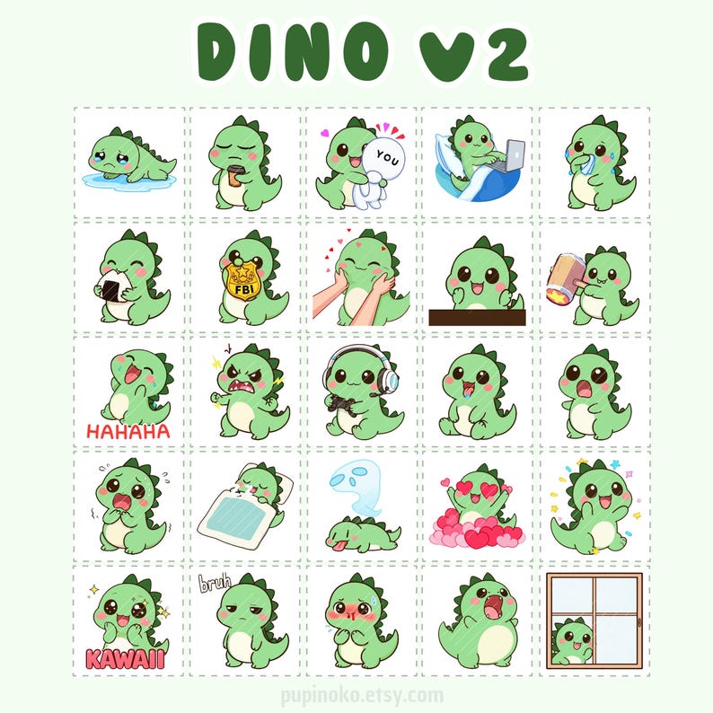 Animated Twitch Emotes: Adorable Dinosaur Emote Pack, Stream Assets ...
