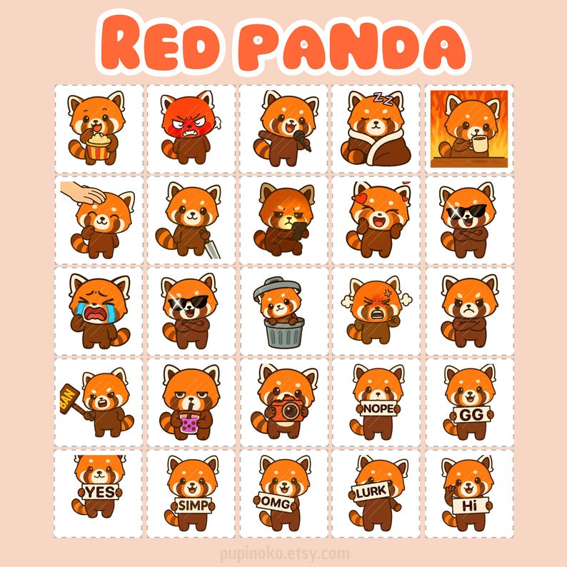 Animated Red Panda Twitch Emotes: Chibi Stream Alerts (digital Download ...
