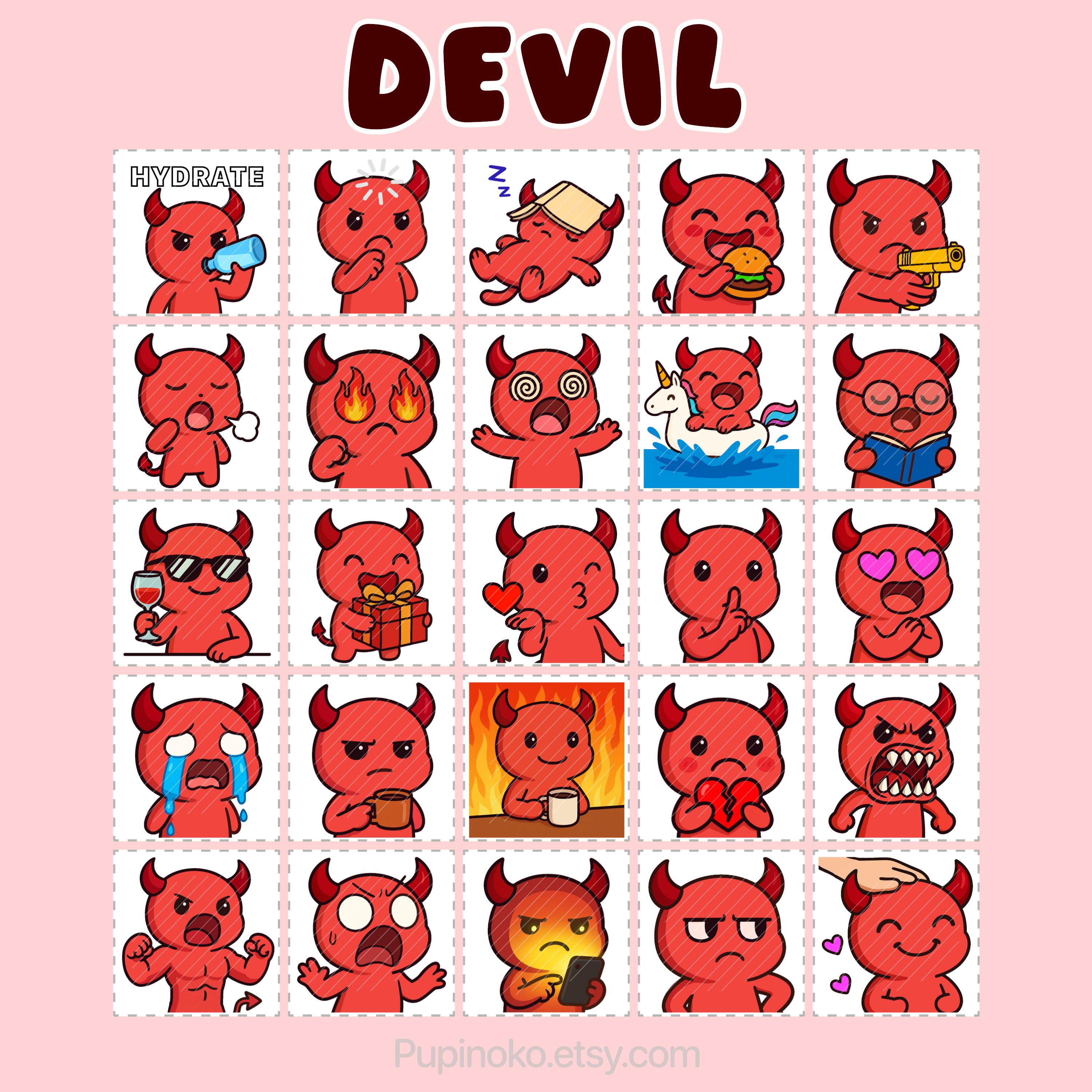 Twitch Emotes: Cute Devil Emote Pack, Cute Evil Demon Emojis, Discord ...