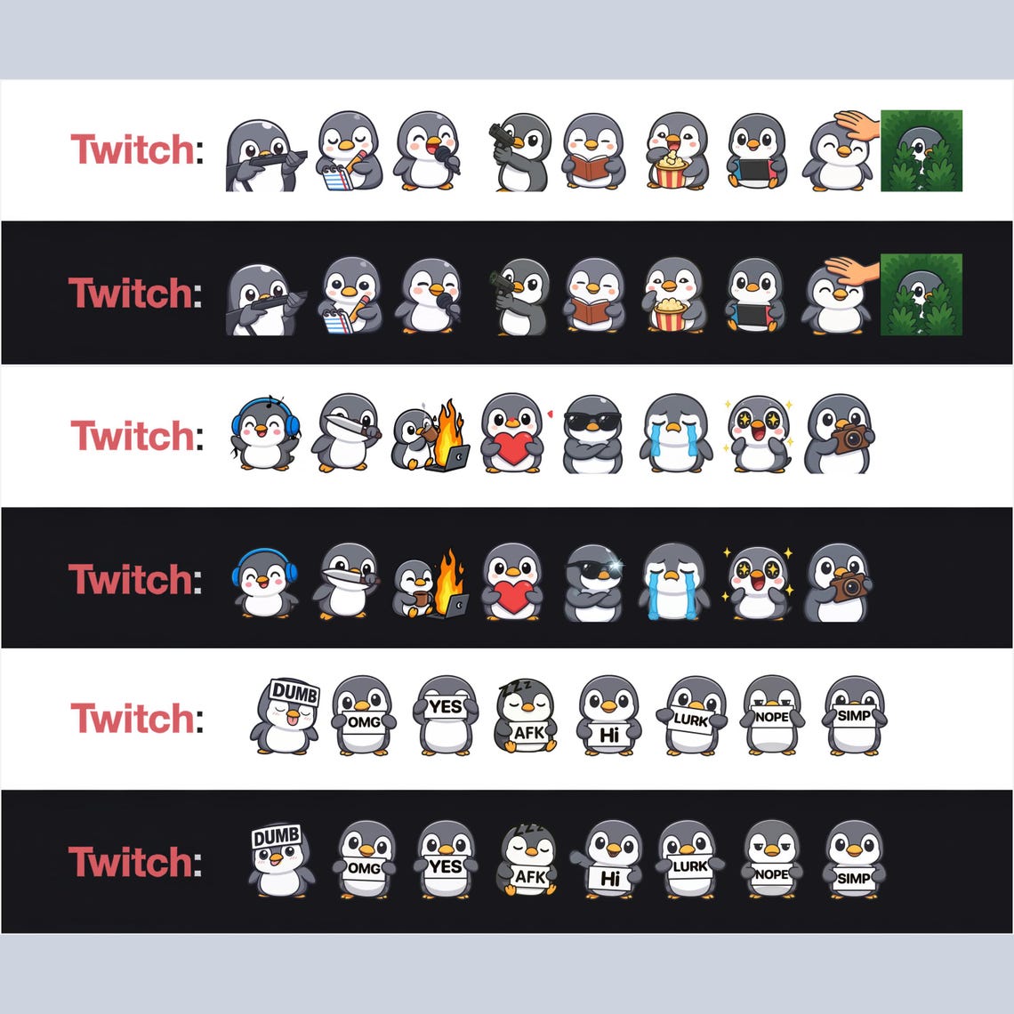 Cute Penguin Emote Bundle, 50 Twitch Emote Mega Pack, Chibi Penguin ...