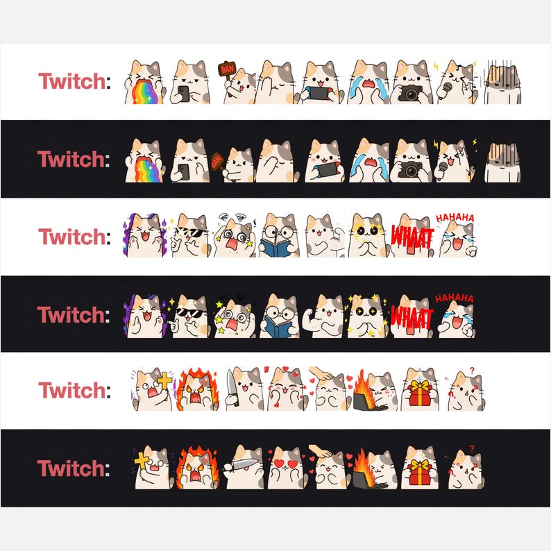 Animated Twitch Emotes: Calico Cat Emote Bundle, Chibi Cat, Discord ...