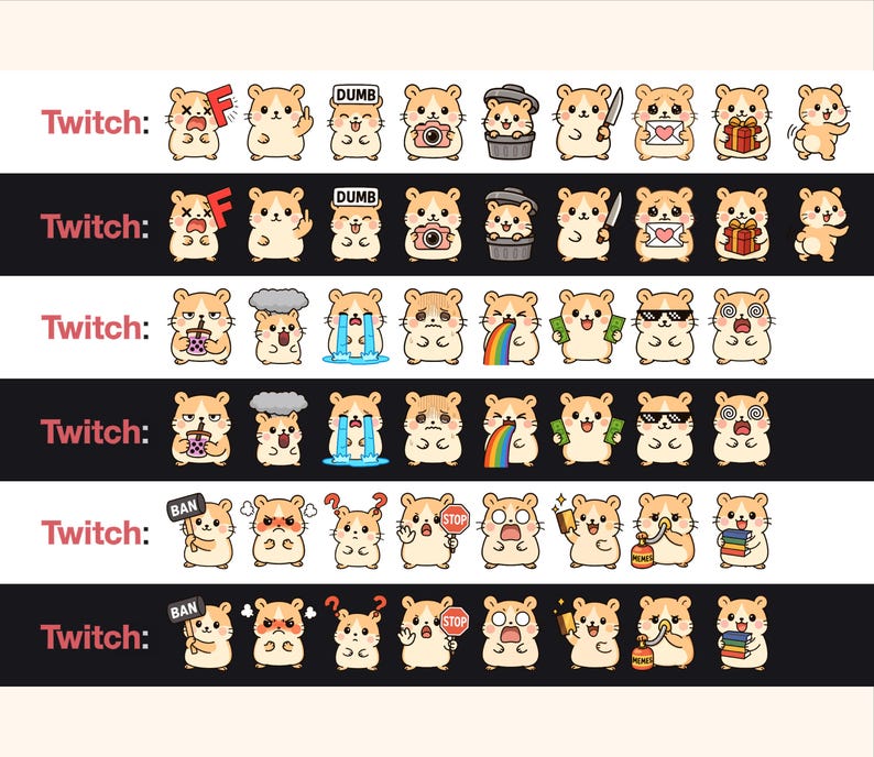 Twitch Emotes: Hamster Emote Bundle, Discord Stickers, Streaming Assets ...