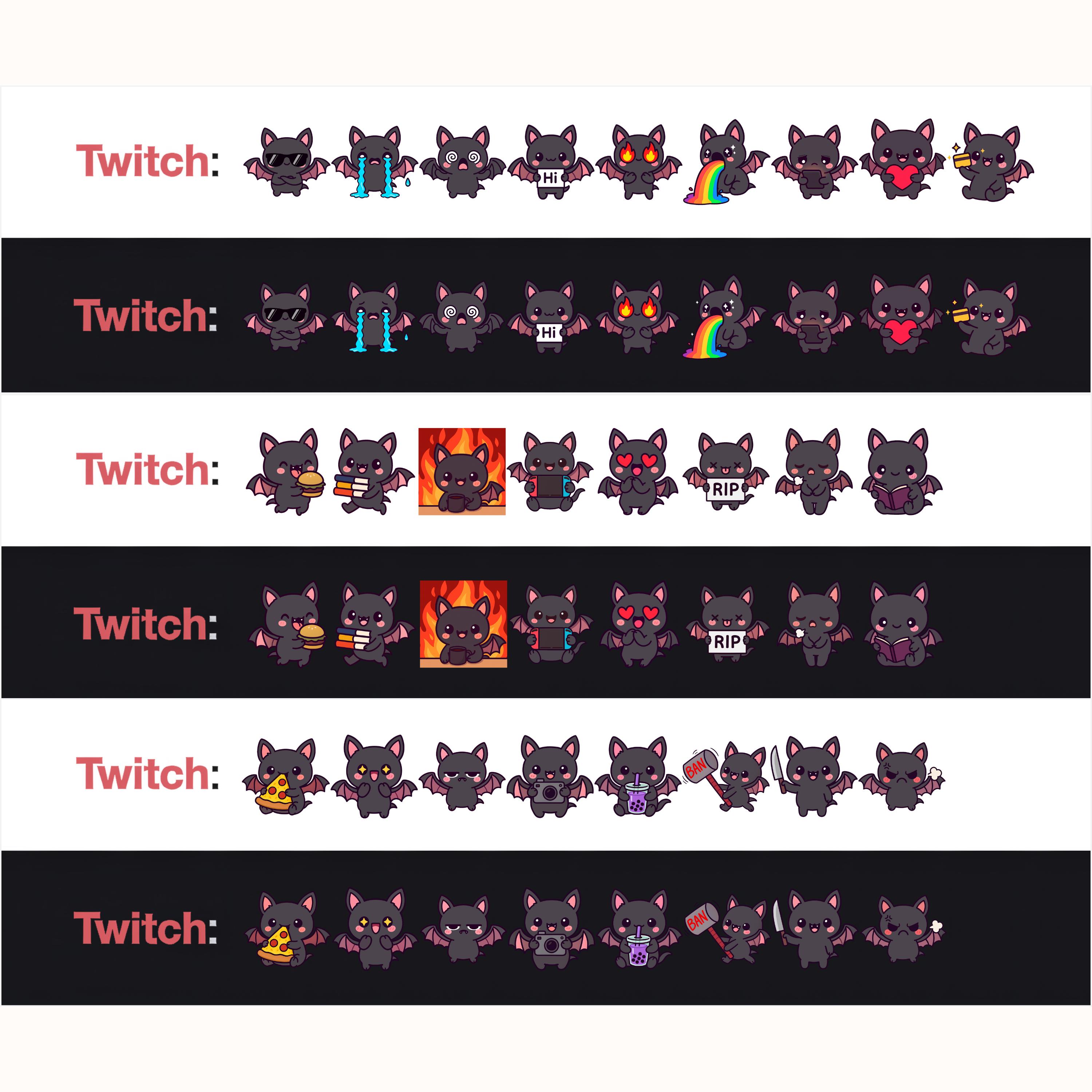 Bat Emotes – Twitch Emote Pack, Twitch Emotes, Cute Chibi Bat Emotes ...