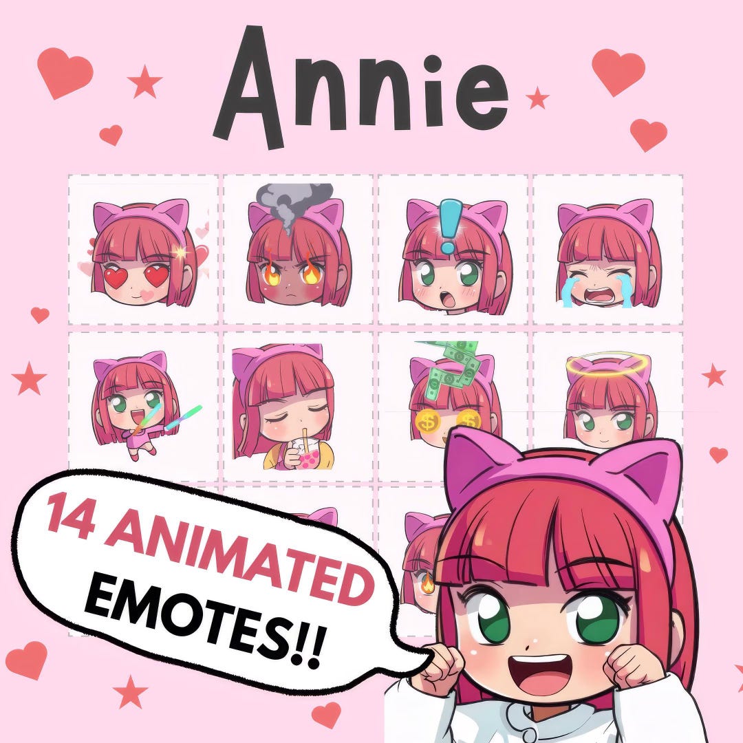 Annie Emote Pack | 14 Cute Animated Emotes for Twitch Chat & Alerts ...