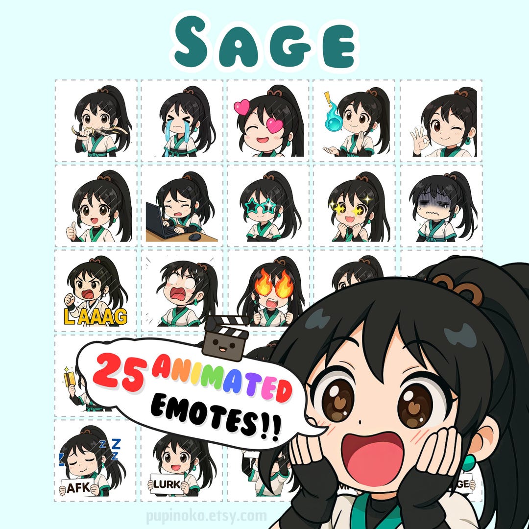 Animated Sage Twitch Emotes: Chibi Girl, Discord Emotes (GIF) (instant ...