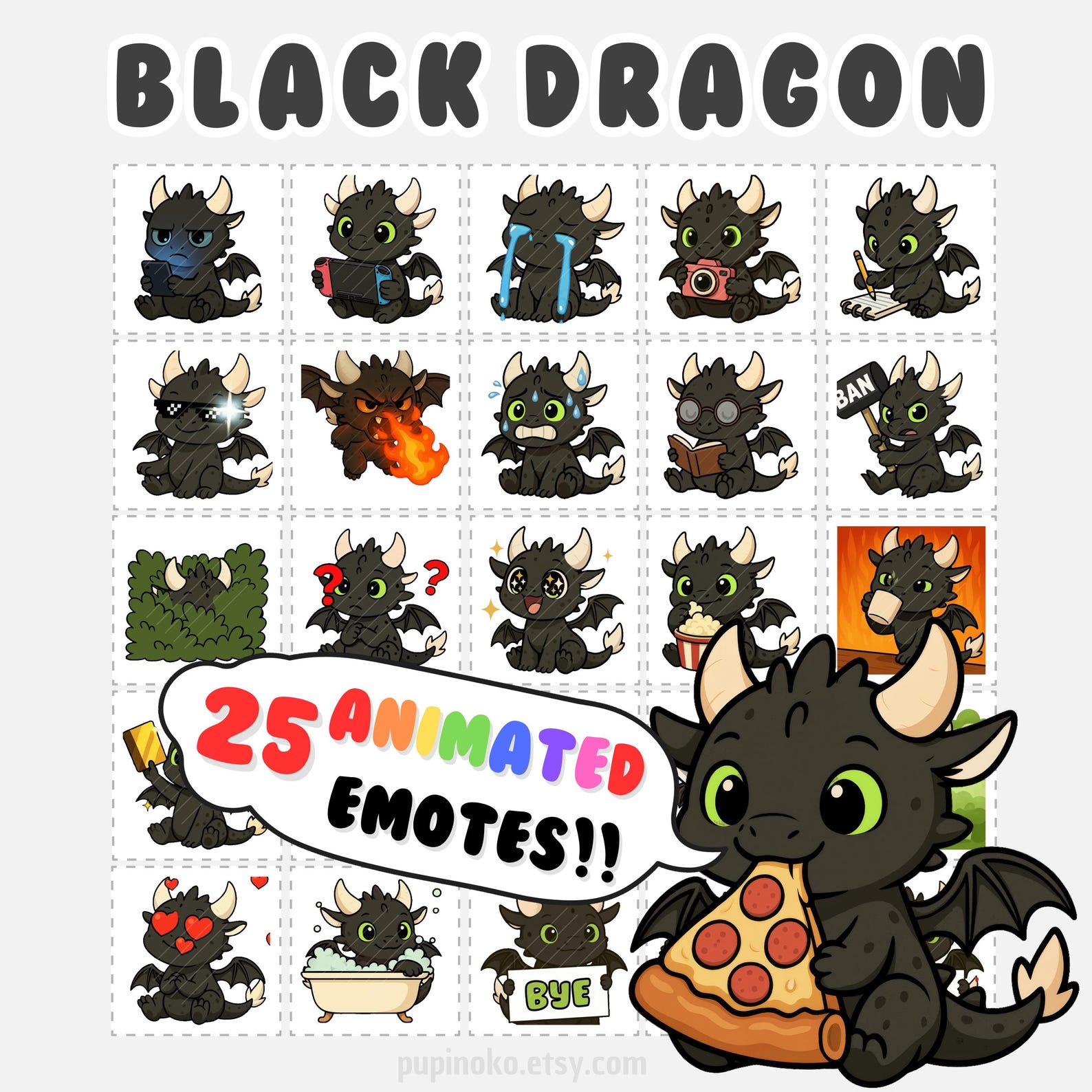 Animated Twitch Emotes: Black Dragon Emote Bundle, Stream Reactions ...