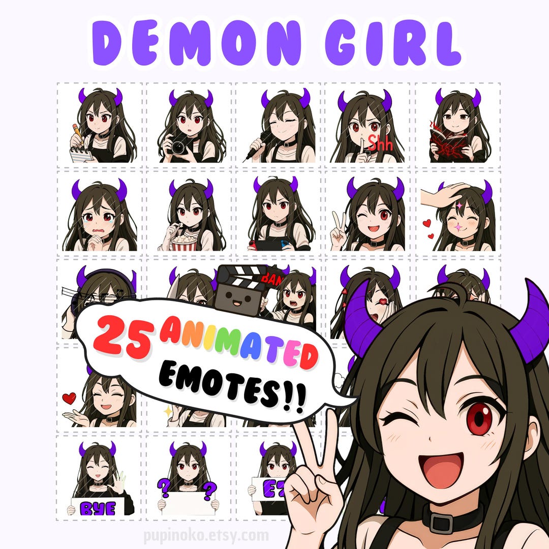 Animated Twitch Emotes, Demon Girl Emotes, Dark Brown Hair Evil ...