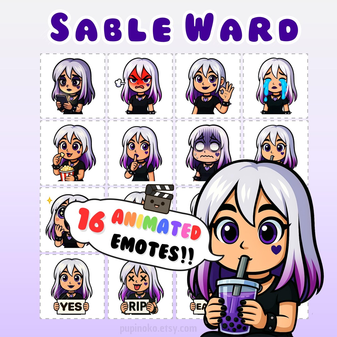 Animated Sable Ward Emotes: Twitch and Discord Emote Bundle, Chibi Girl ...