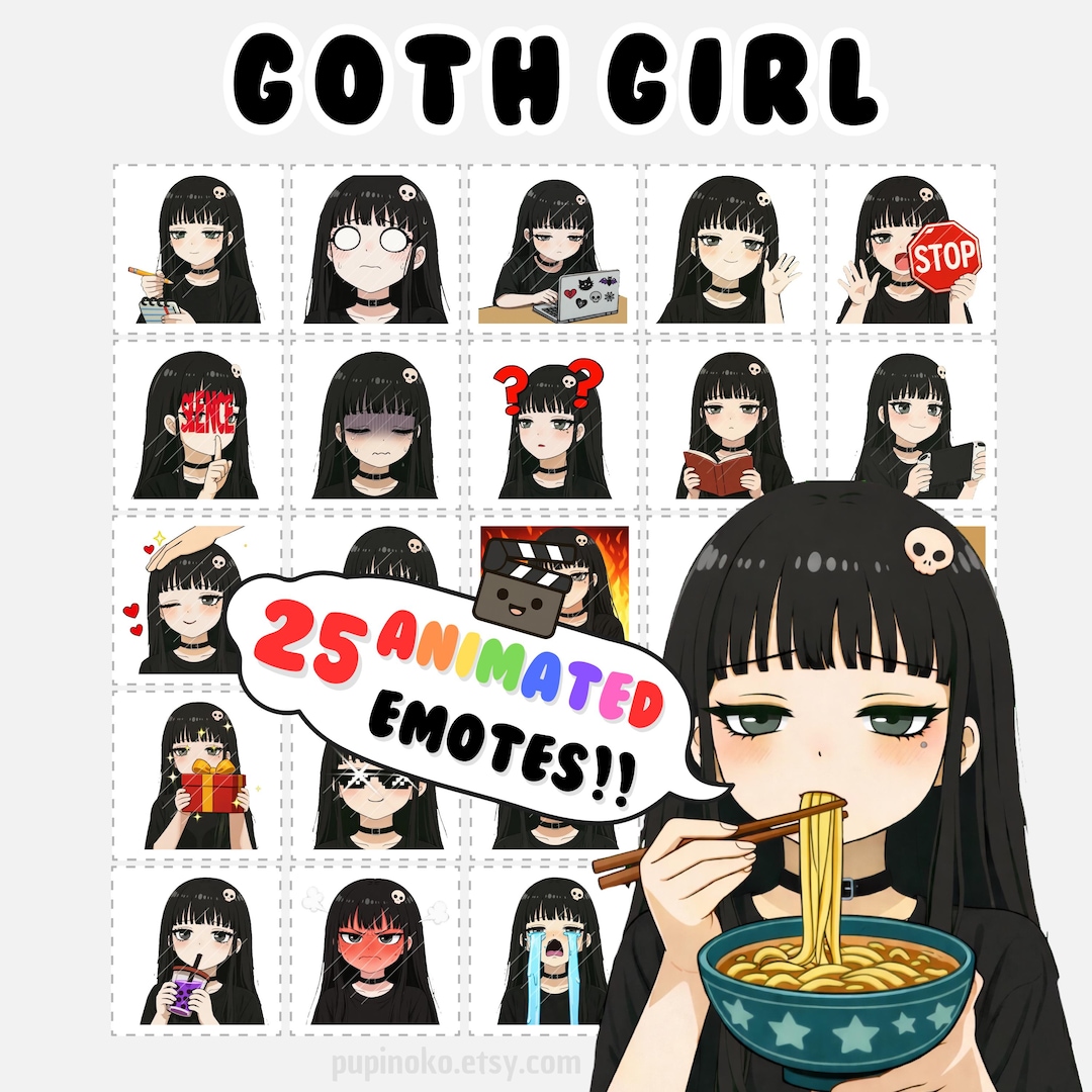 Emotes animados de Twitch: paquete de emoticonos de chica gótica ...