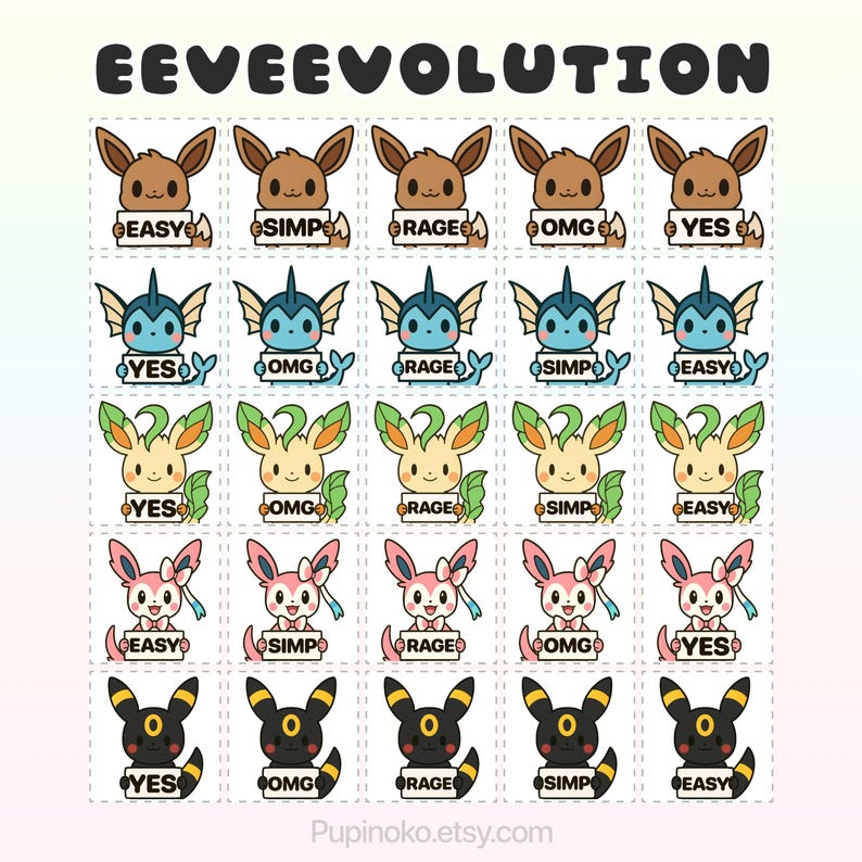 Eevee Evolution Emote Bundle: Twitch, Discord, Youtube (PNG) - Etsy