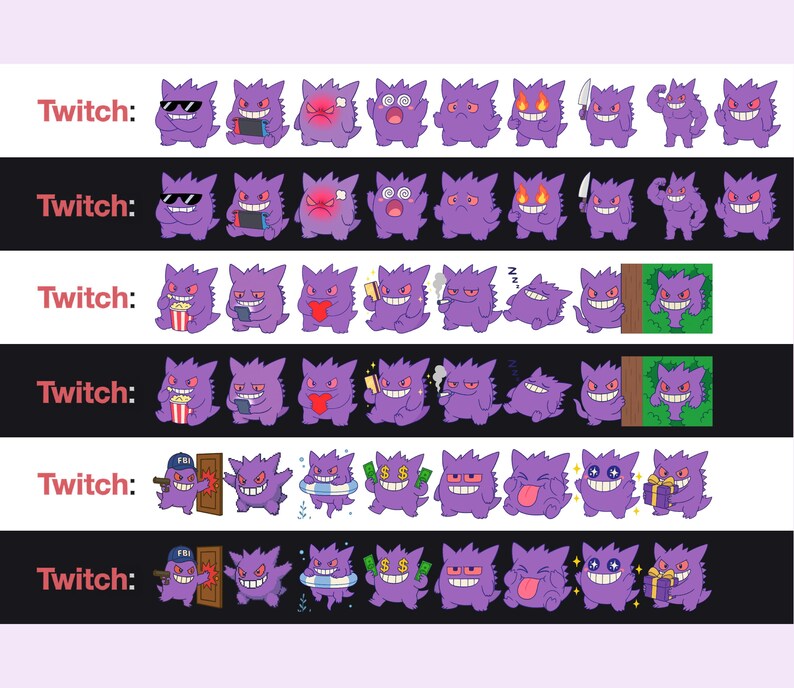 Gengar Twitch Emotes: Chibi Discord Emoji Pack, Stream Assets and ...