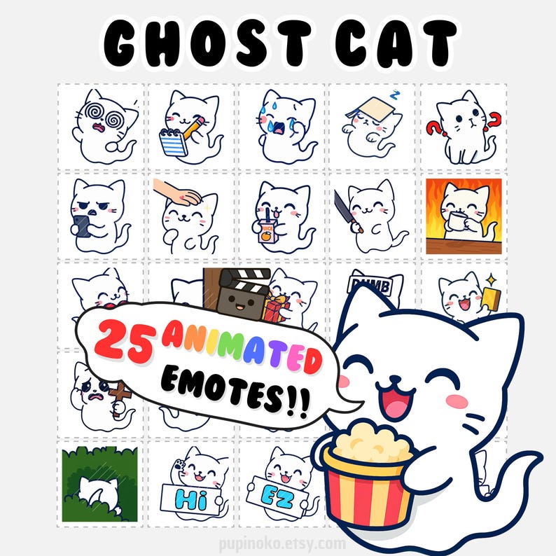 Animated Twitch Emotes: Ghost Cat Emote Bundle, Discord Chibi Emotes ...