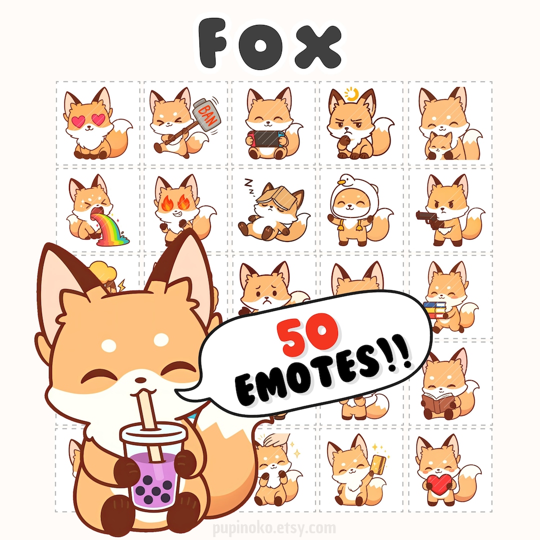 Twitch Emotes, Cute Fox Emotes, Mega Bundle Pack, Discord Emotes ...