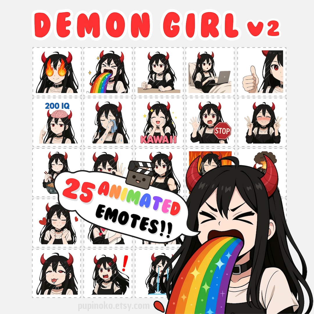 Animated Twitch Emotes, Demon Girl Emotes, Discord Stickers, Black Hair ...