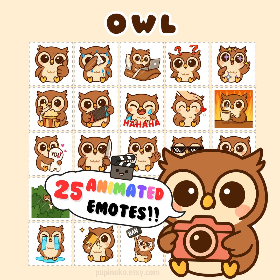 Animated Twitch Emotes: Owl Emote Pack, Bird Emojis, Vtuber Stream ...
