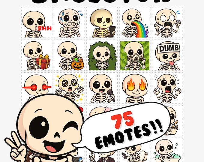 75 Chibi Skeleton Twitch Emotes: Halloween Stream Pack (PNG) - Etsy