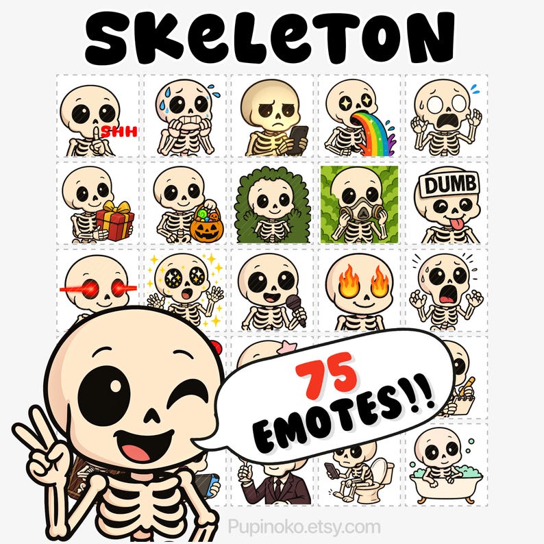 75 Chibi Skeleton Twitch Emotes: Halloween Stream Pack (PNG) - Etsy