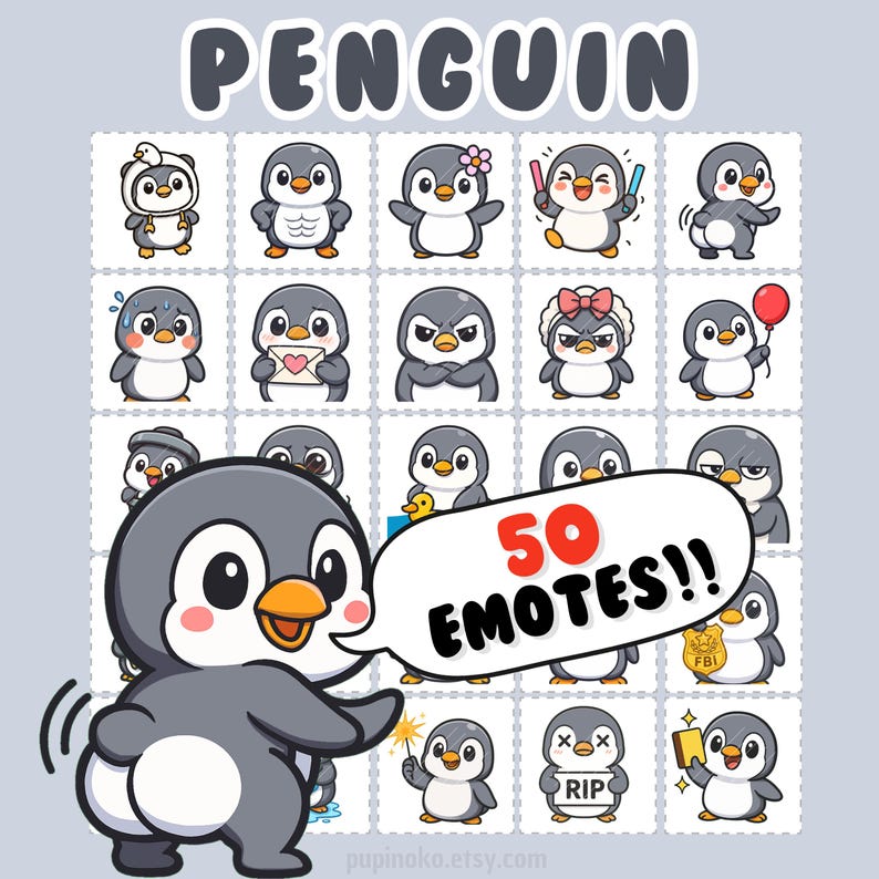 Cute Penguin Emote Bundle, 50 Twitch Emote Mega Pack, Chibi Penguin ...
