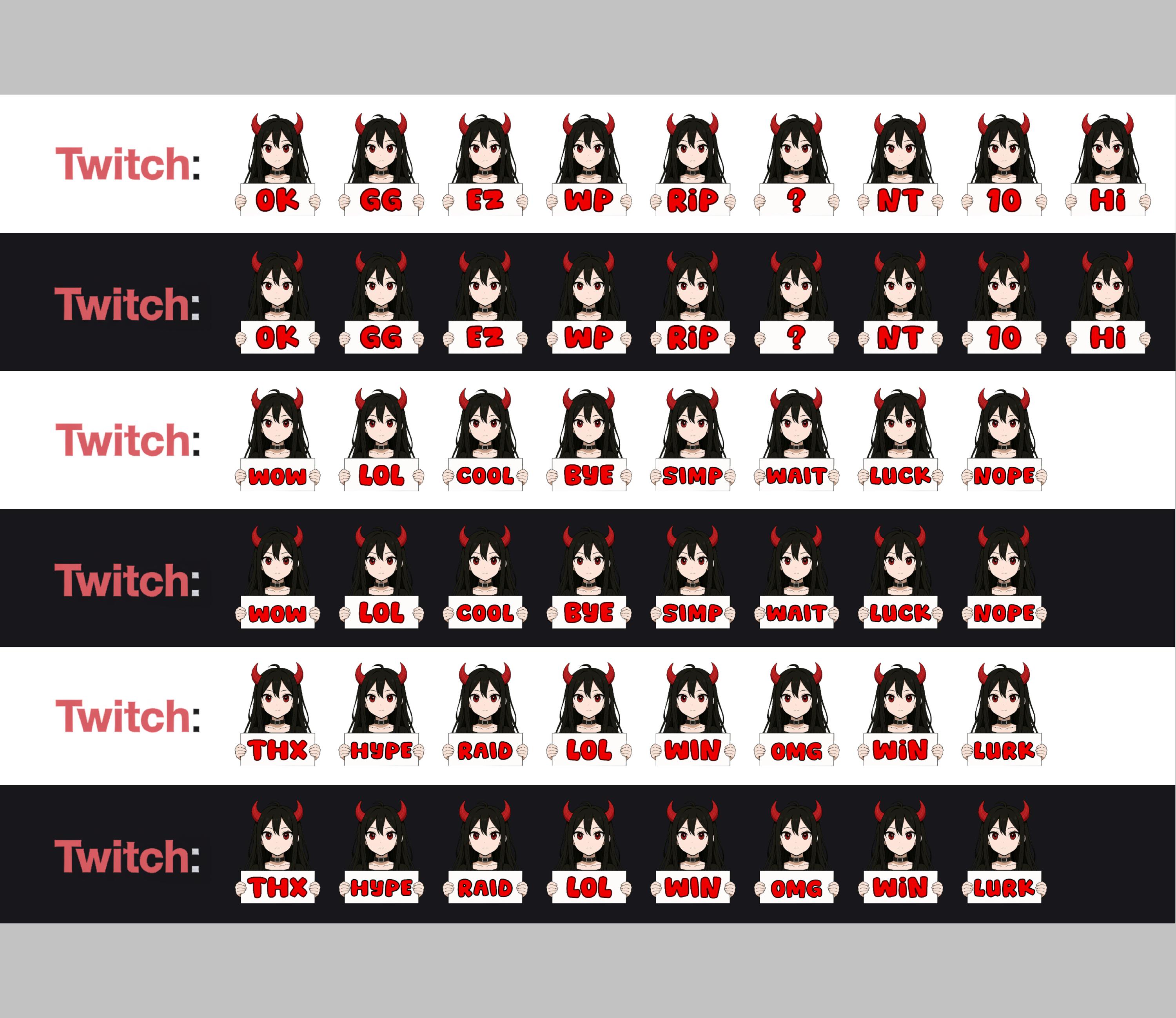 Twitch Emotes, Demon Girl Emote Pack, Discord Emotes, Black Hair Evil ...