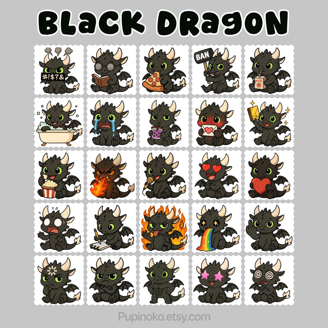 Twitch Emotes: Black Dragon Emote, Discord Emote Bundle, Streaming ...