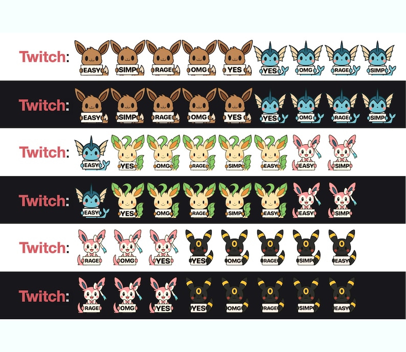 Eevee Evolution Emote Bundle: Twitch, Discord, Youtube (PNG) - Etsy