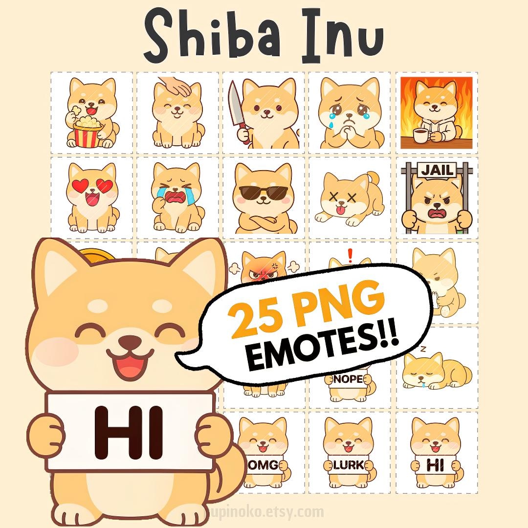 Shiba Dog Emotes – Twitch Emote Pack, Cute Chibi Dog Emotes for Stream ...