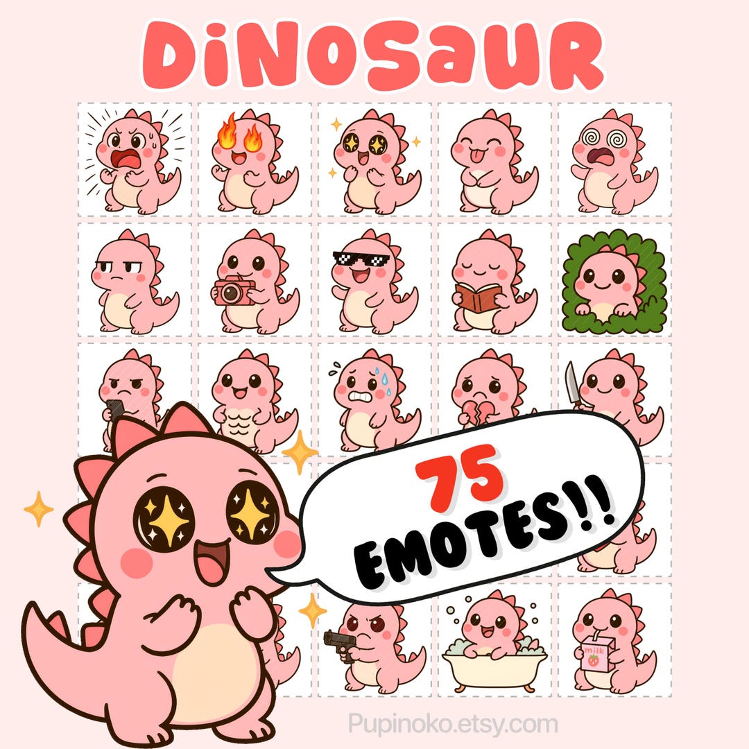 Trex Emotes for Twitch and Discord, Adorable Dinosaur Emote Pack ...