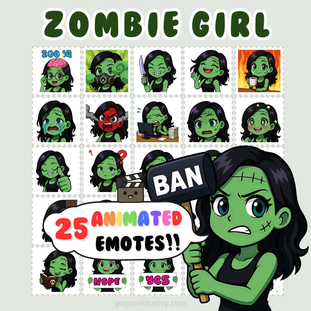 Animated Twitch Emotes: Zombie Girl Emote Pack, Halloween Mega Bundle ...