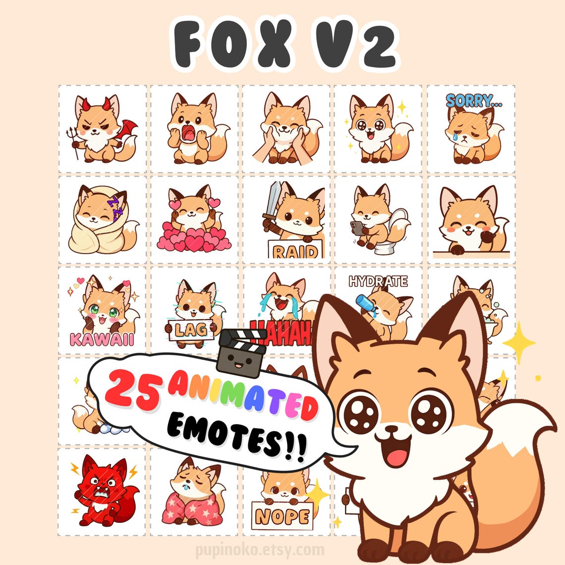 Emotes animados de Twitch: paquete de emoticonos de Fox, paquete Mega ...