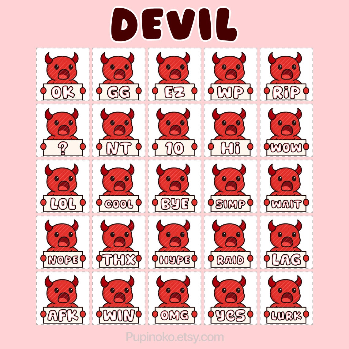 Twitch Emotes: Cute Devil Emote Pack, Cute Evil Demon Emojis, Discord ...