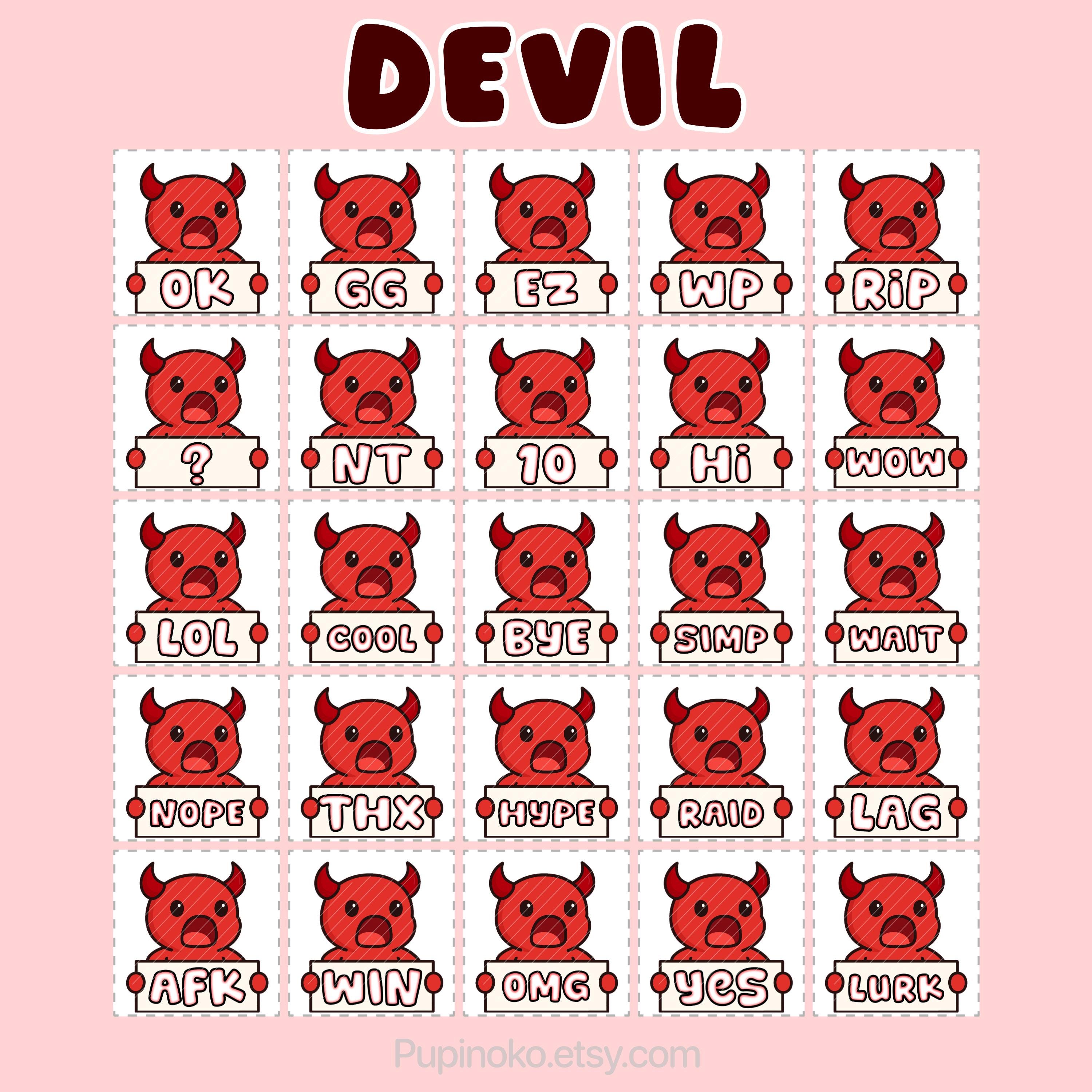 Twitch Emotes: Cute Devil Emote Pack, Cute Evil Demon Emojis, Discord ...