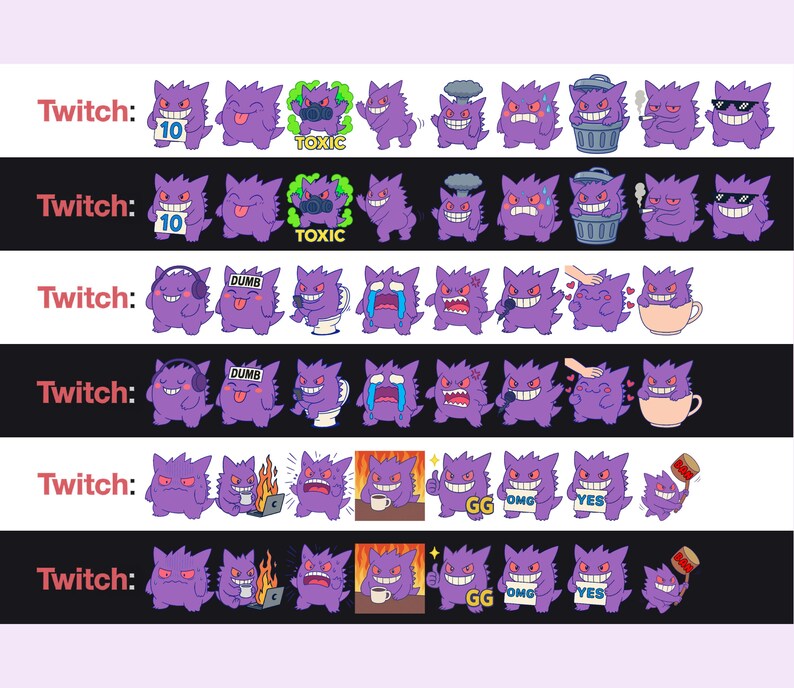 Gengar Twitch Emotes: Chibi Discord Emoji Pack, Stream Assets and ...