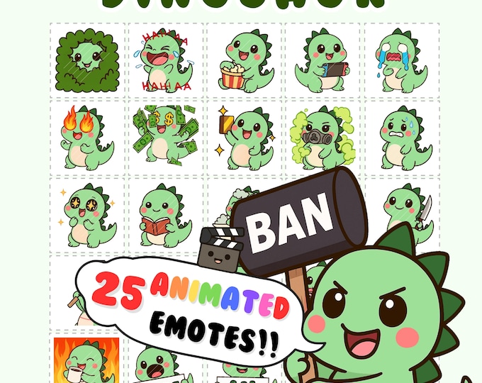 Animated Twitch Emotes: Adorable Dinosaur Emote Pack, Stream Assets ...
