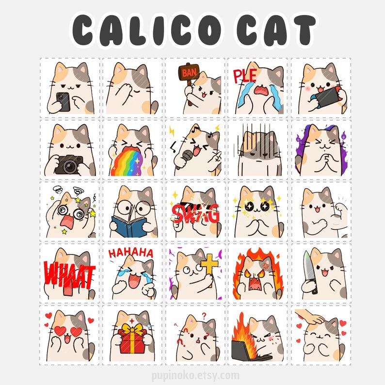 Animated Twitch Emotes: Calico Cat Emote Bundle, Chibi Cat, Discord ...