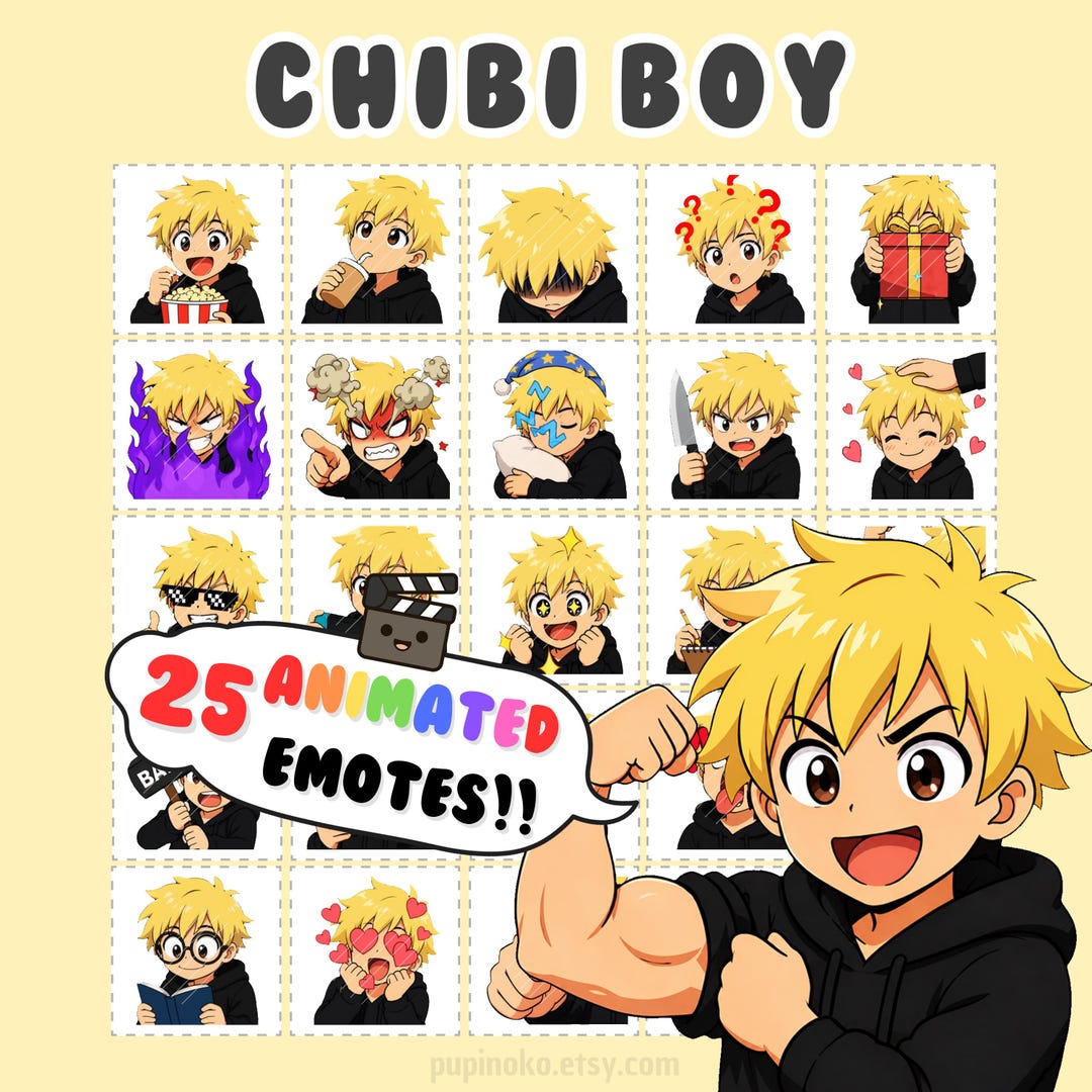 Animated Twitch Emotes: Chibi Boy Emotes, Blonde Hair, Discord Emote ...