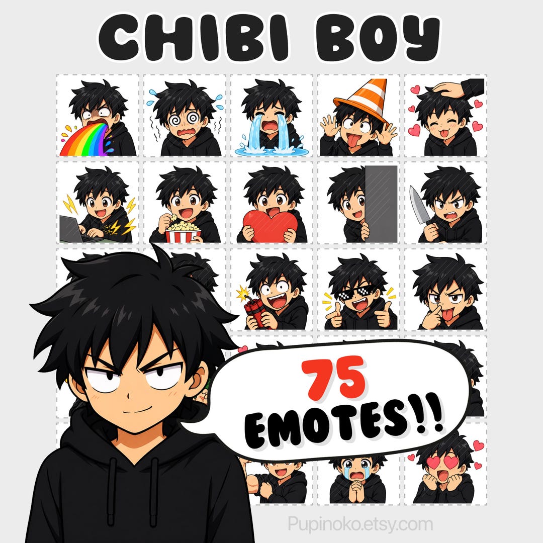 Twitch Emotes: Boy Emotes, Chibi Emote Bundle, Discord Stickers, Vtuber ...