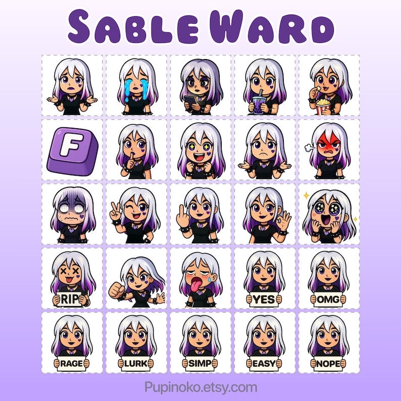 Sable Ward Emotes, Twitch Emote Pack, Discord Emotes, Chibi Girl Emotes ...