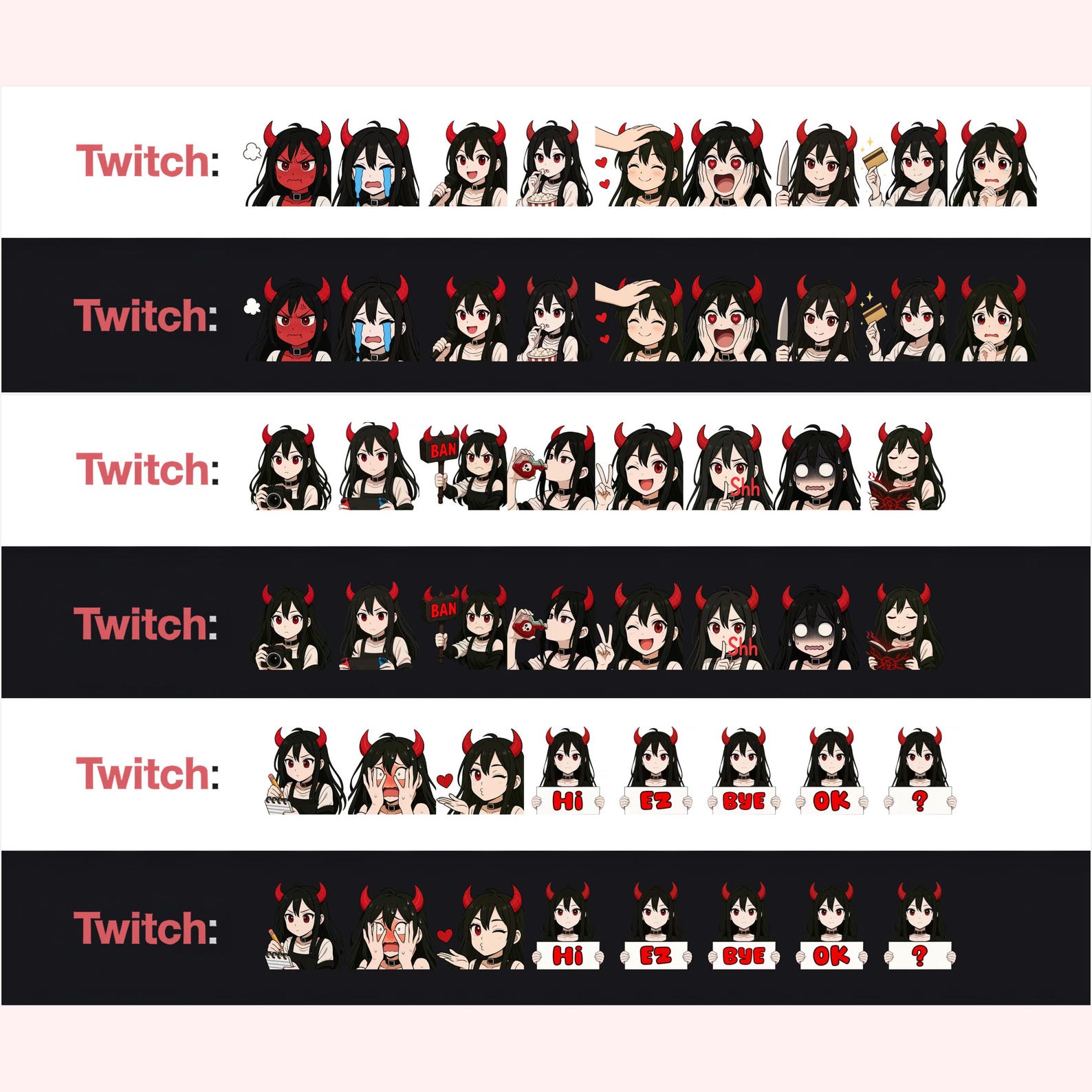Animated Twitch Emotes, Demon Girl Emotes, Discord Emotes, Black Hair ...