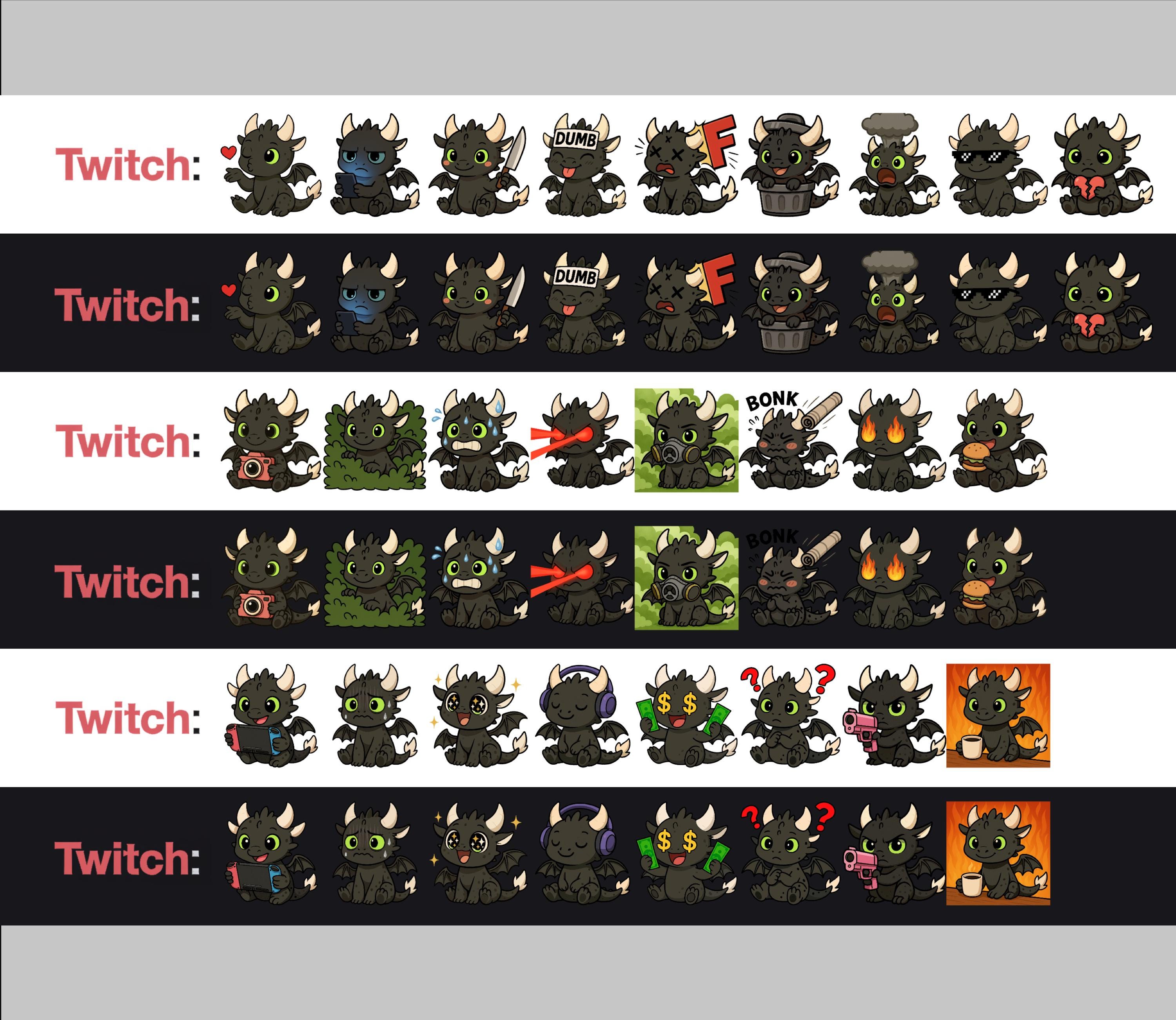 Twitch Emotes: Black Dragon Emote, Discord Emote Bundle, Streaming ...
