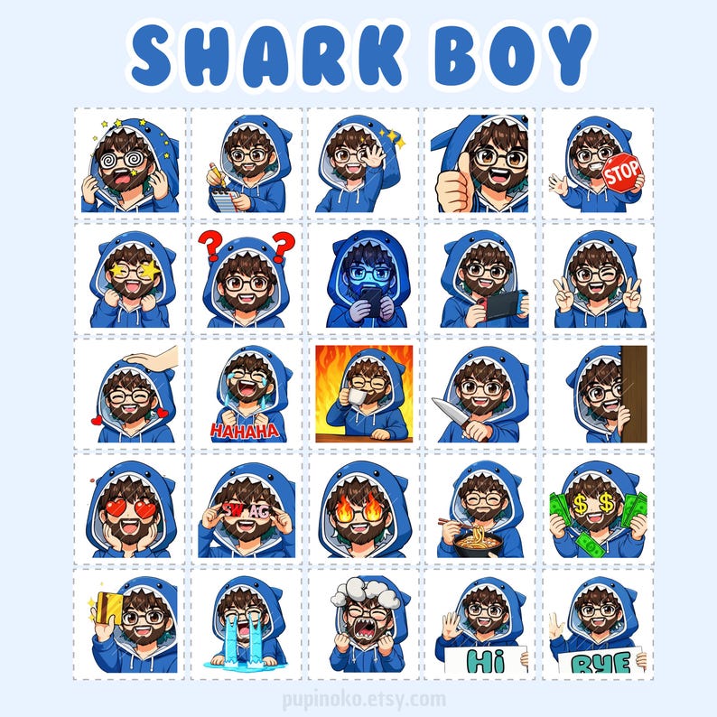 Animated Twitch Emotes: Boy Emotes, Shark Emote Bundle, Discord ...
