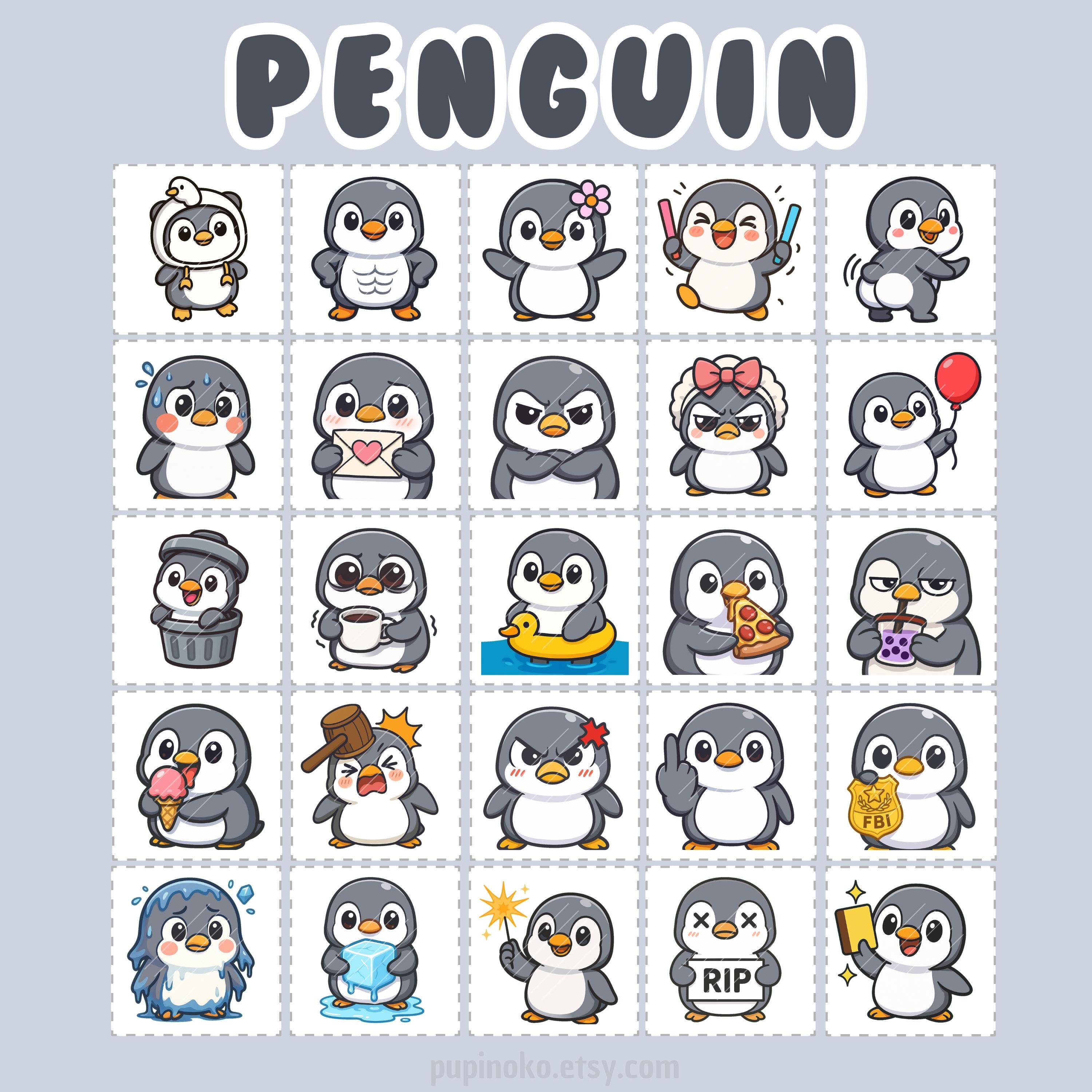 Cute Penguin Emote Bundle, 50 Twitch Emote Mega Pack, Chibi Penguin ...