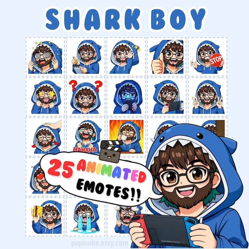 Animated Twitch Emotes: Boy Emotes, Shark Emote Bundle, Discord ...