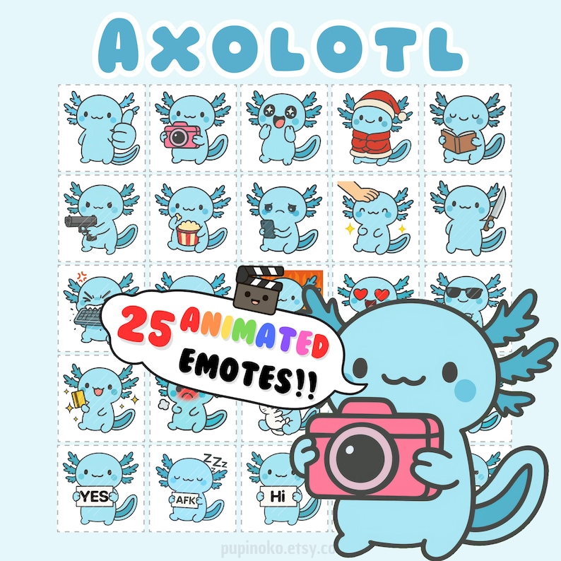 Animated Blue Axolotl Twitch Emotes: 25 GIF Bundle - Etsy