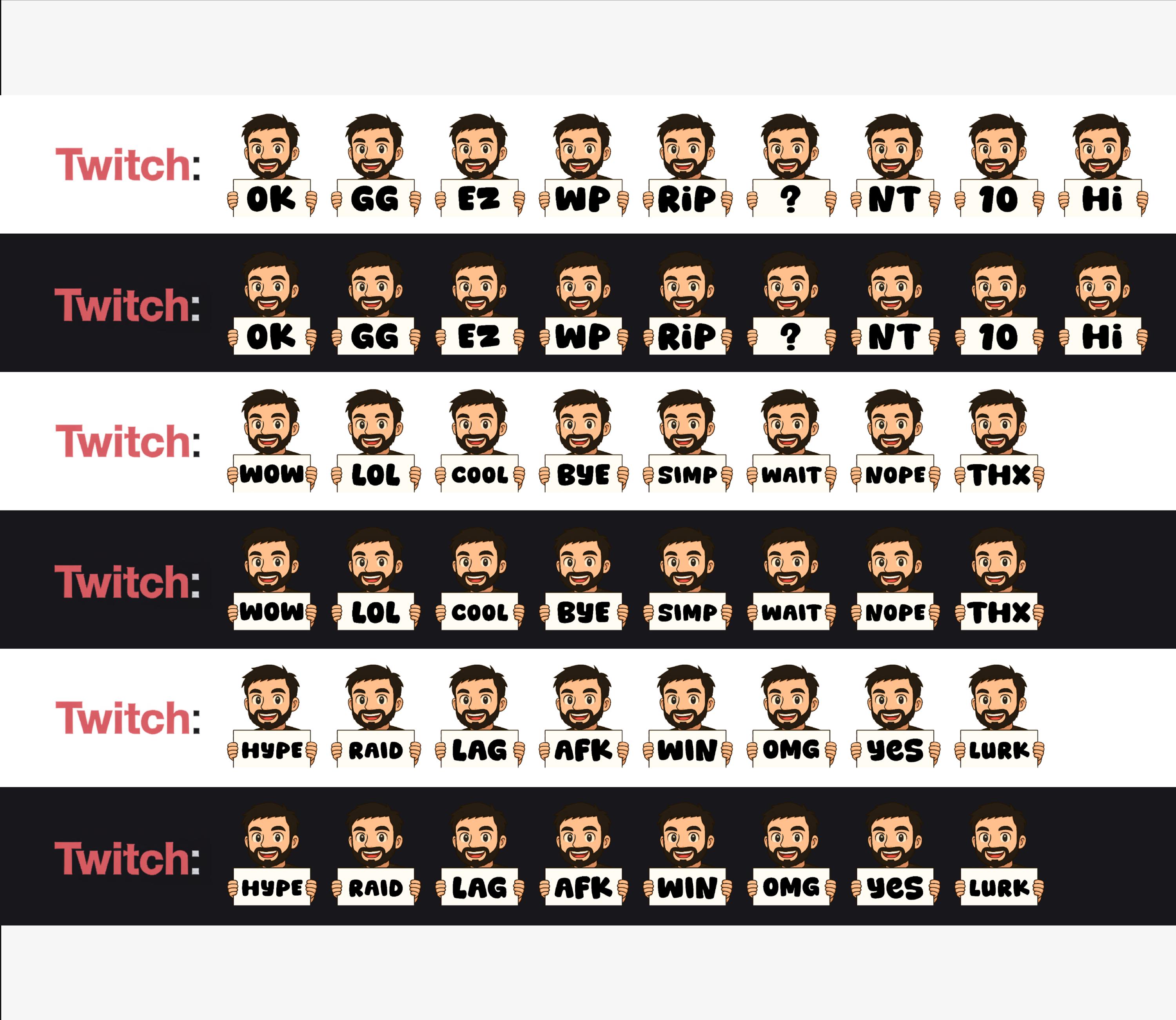 Beard Guy Twitch Emotes: Black Hair Man Emotes, Discord Emote Pack ...