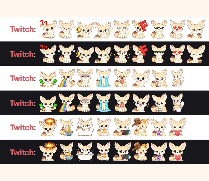 Twitch Emotes: Fennec Fox Emote Bundle Pack, Adorable Foxy, Chibi ...