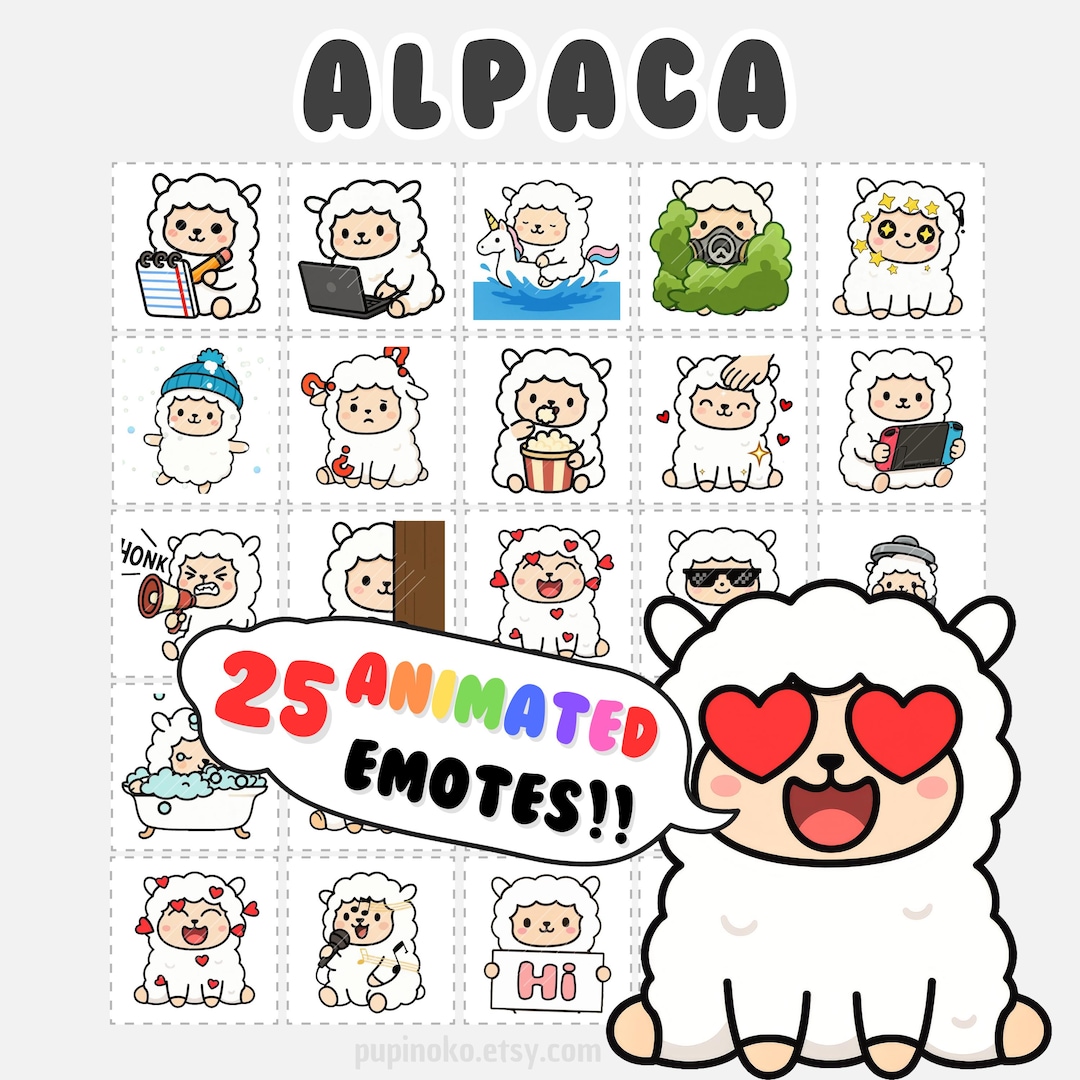 Animated Twitch Emotes: Alpaca Emotes, Discord Emote Bundle, Adorable ...